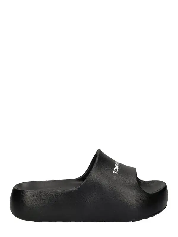 Tommy Hilfiger Logo Print Platform Slides - Black