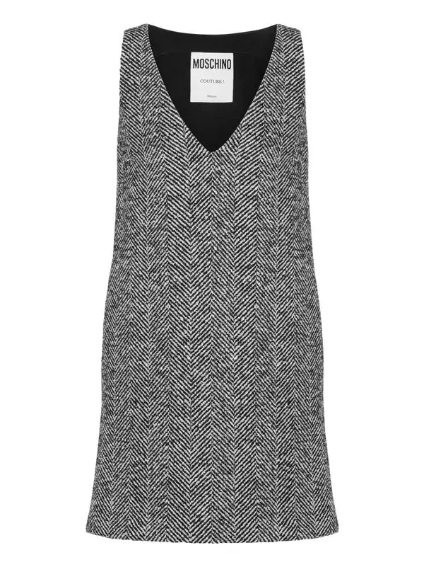 Moschino V-neck Herringbone Dress - Grey