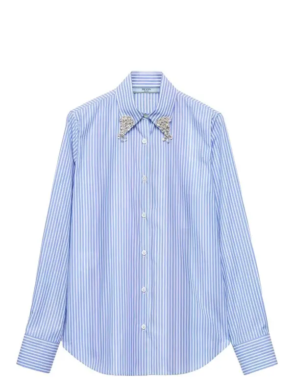 Prada Striped Shirt With Embellished Detail - Blue