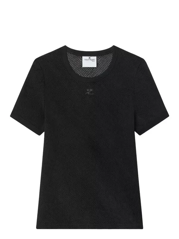 COURREGES Mesh T-shirt With Embroidered Logo - Black