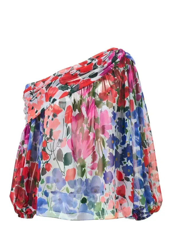 Carolina Herrera Jardin-print One-shoulder Top - Red
