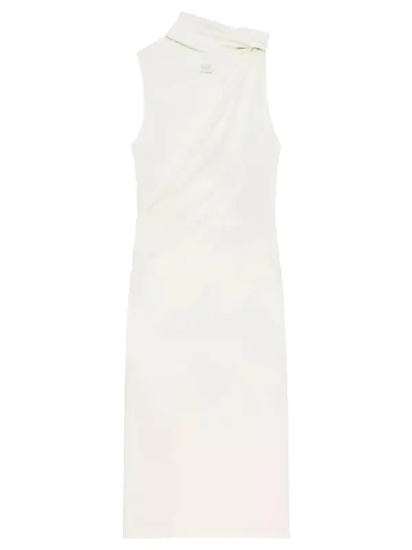 COURREGES Sleeveless Mock Neck Draped Midi Dress - Neutrals