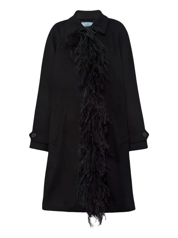 Prada Feather-trim Cashmere Coat - Black