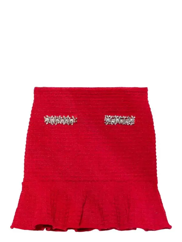 SELF-PORTRAIT Grid-knit Mini Skirt - Red