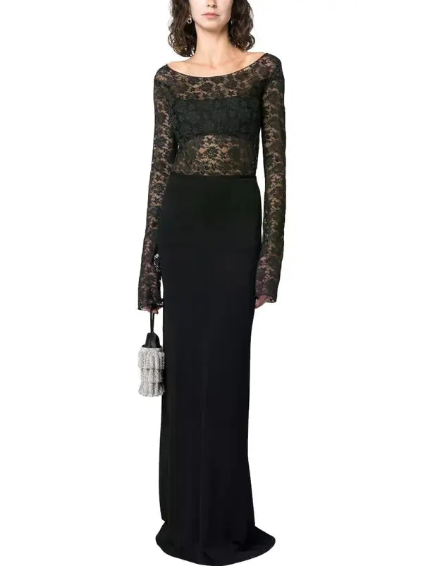 ROTATE BY BIRGER CHRISTENSEN Floral Lace Boat Neck Top - Black