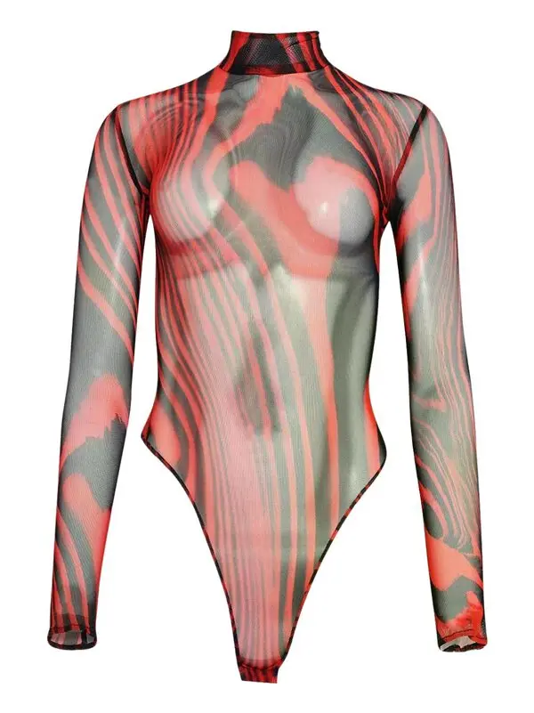 David Koma Printed High Neck Bodysuit - Red