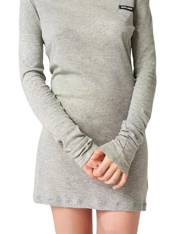Miu Miu Ribbed Knit Jersey Dress - Grey