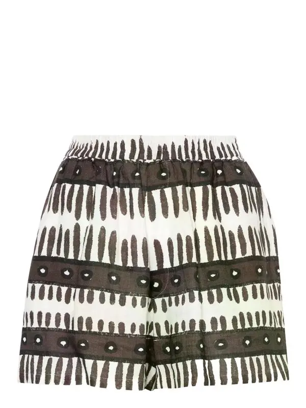 MAISON LA PLAGE Abstract Print Linen Shorts - Brown