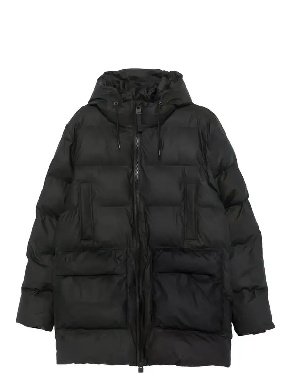 Rains Alta Quilted Padded Coat With Drawstring Hood - Black