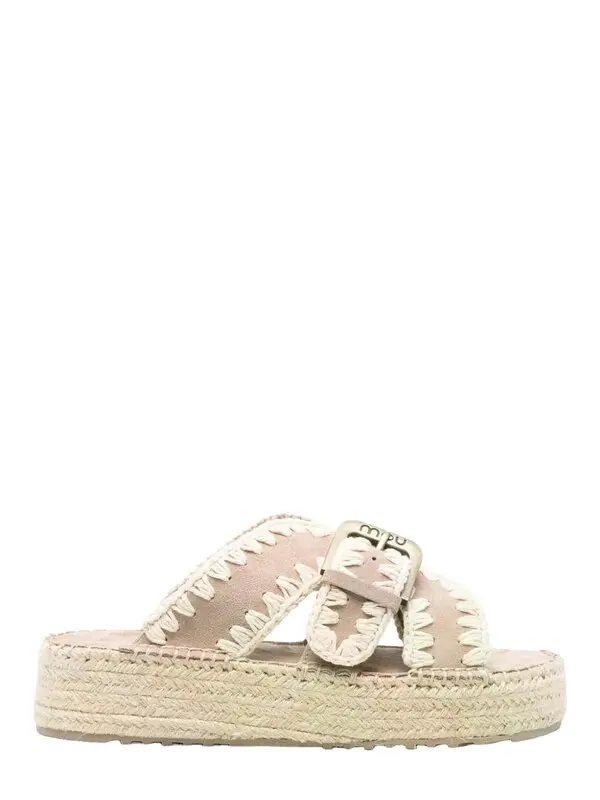 Mou Jute Leather Heeled Sandals - Neutrals