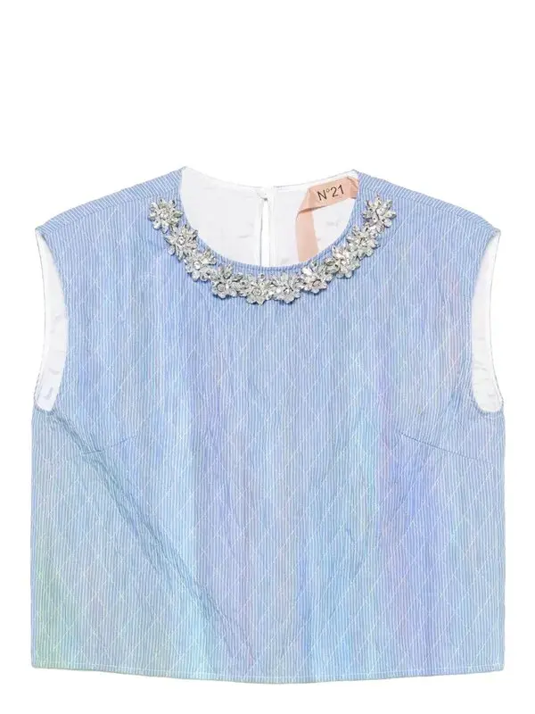N°21 Sleeveless Crew Neck Top With Crystal Embellishment - Blue