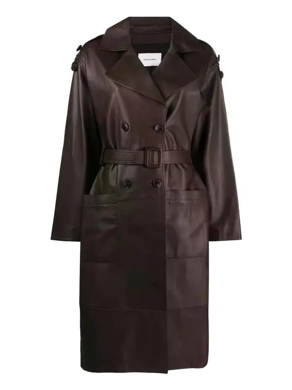 YVES SALOMON Double-breasted Leather Trench Coat - Brown