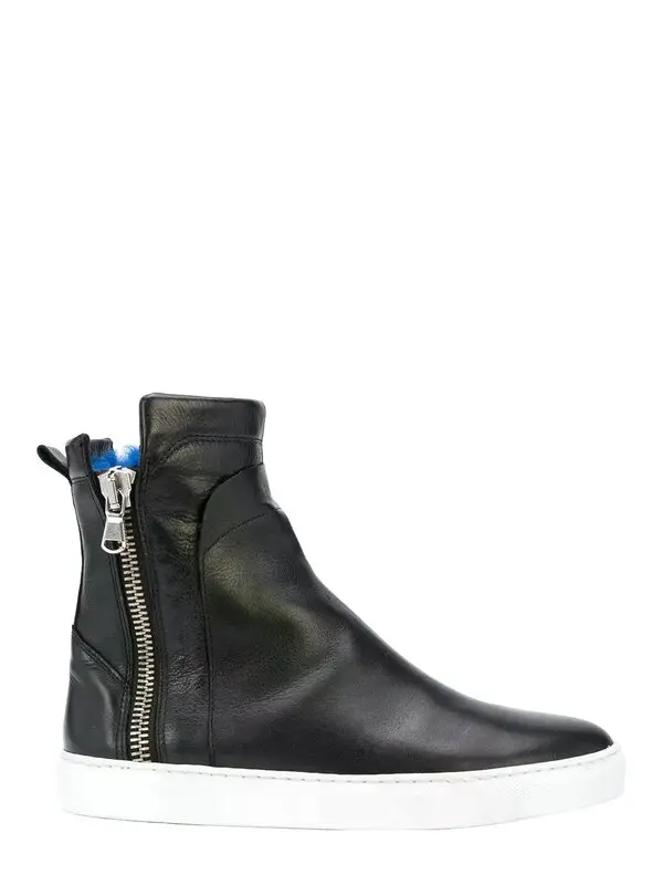 MADISON MAISON Leather High-top Sneakers With Faux Fur Trim - Black