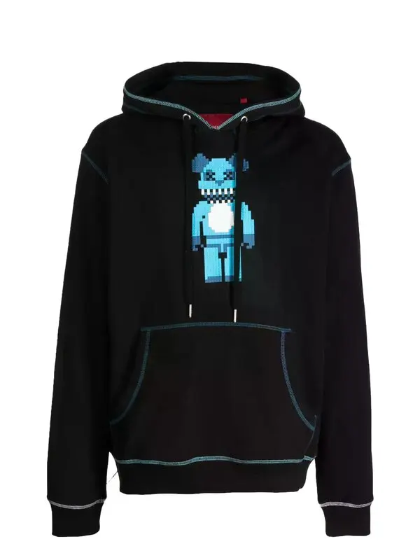 MOSTLY HEARD RARELY SEEN 8-BIT Cotton Hoodie With Bear Motif And Contrast Stitching - Black