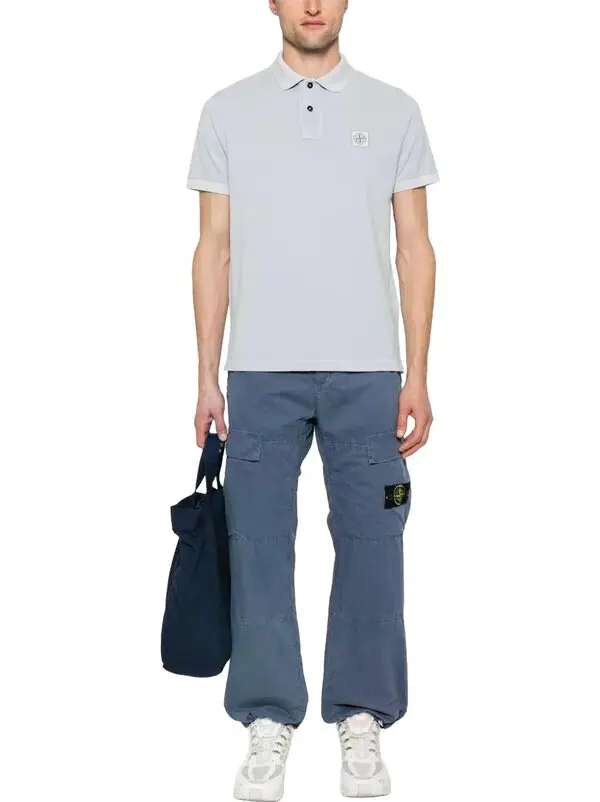 Stone Island Compass-appliqué Cotton Polo Shirt - Grey