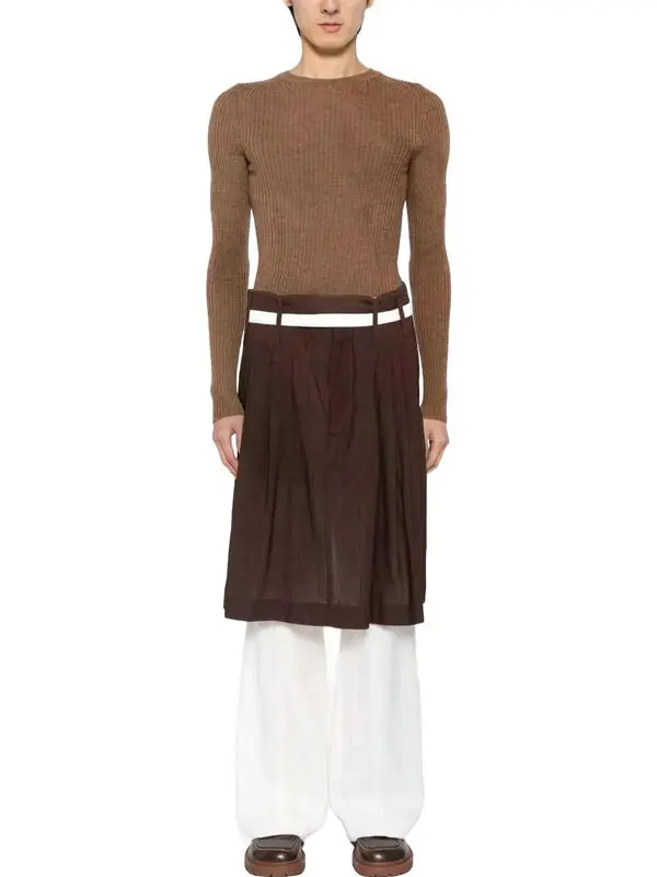 HED MAYNER Pleated Belted Skirt - Brown
