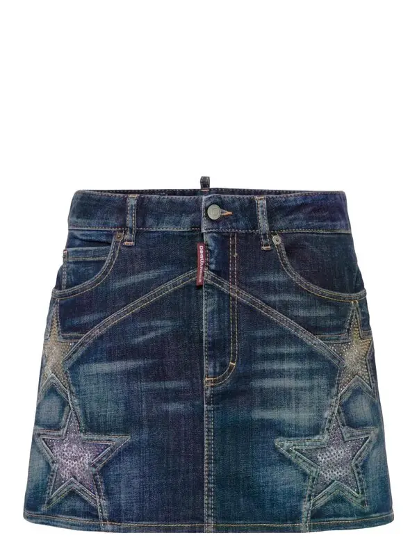 Dsquared2 Denim Mini Skirt With Star Embellishments - Blue