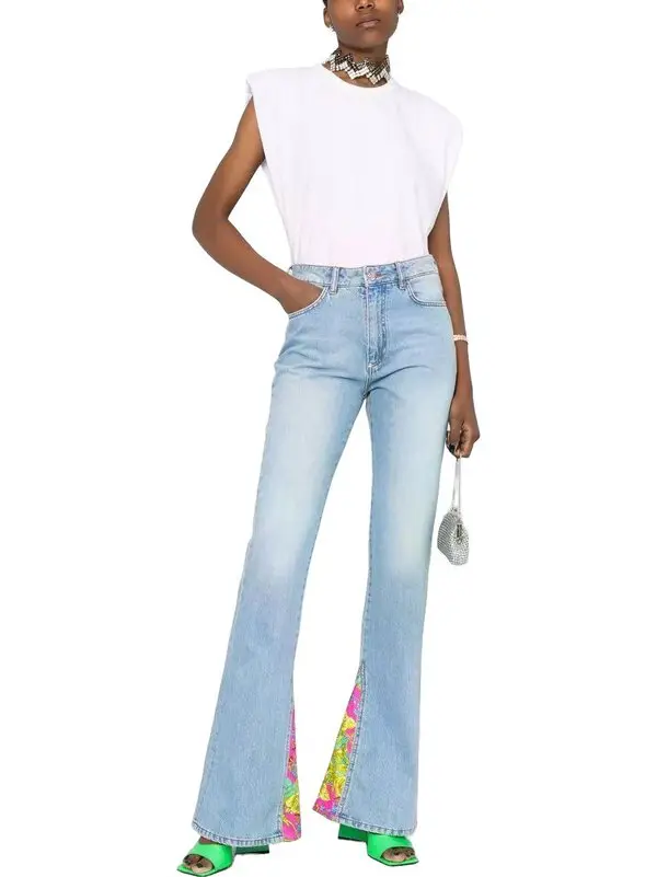 Philipp Plein Floral Insert Flared Jeans Light Wash - Blue