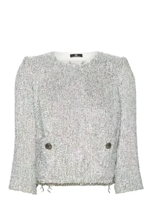 Elisabetta Franchi Tweed Cropped Jacket - Silver