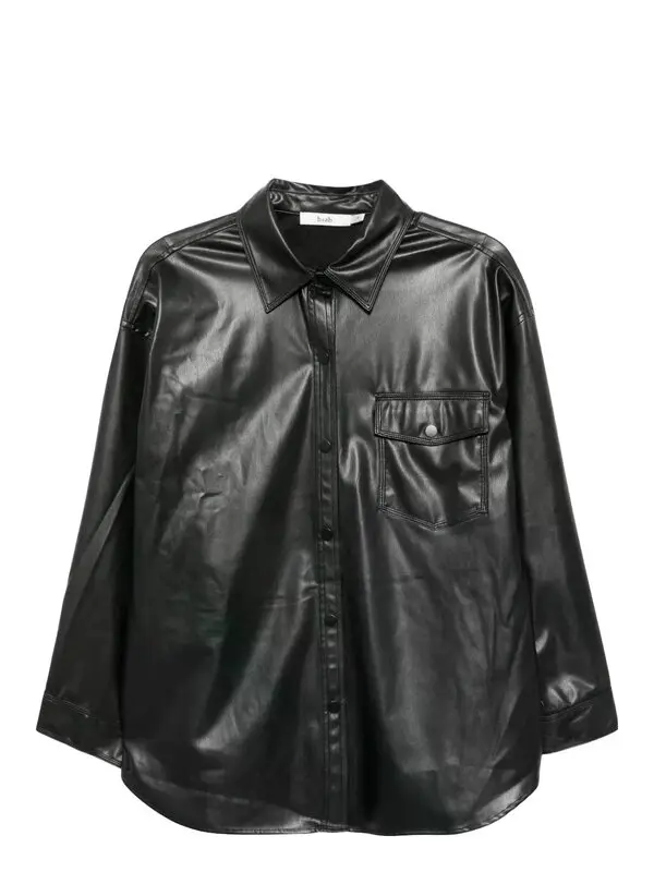 B+AB Faux Leather Shirt With Classic Collar And Button Fastening - Black
