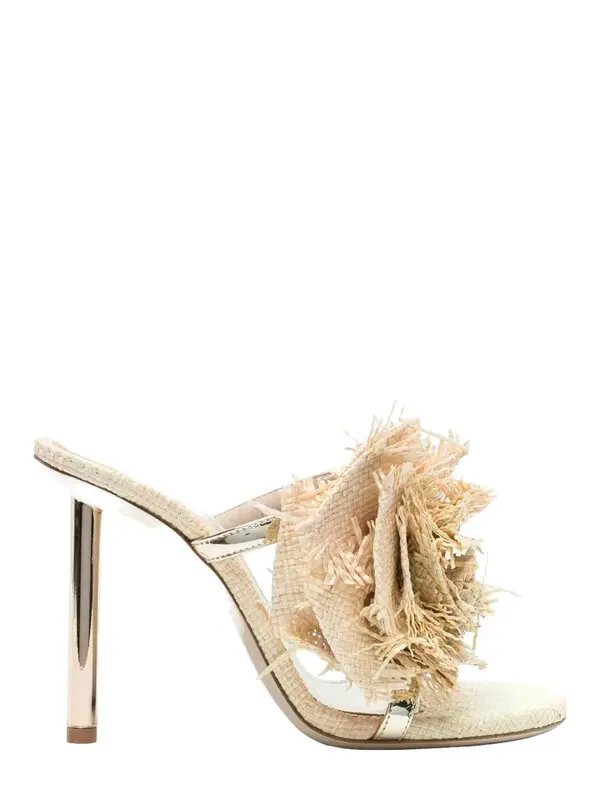 LE SILLA Rose Embellished Raffia Heeled Sandals - Neutrals