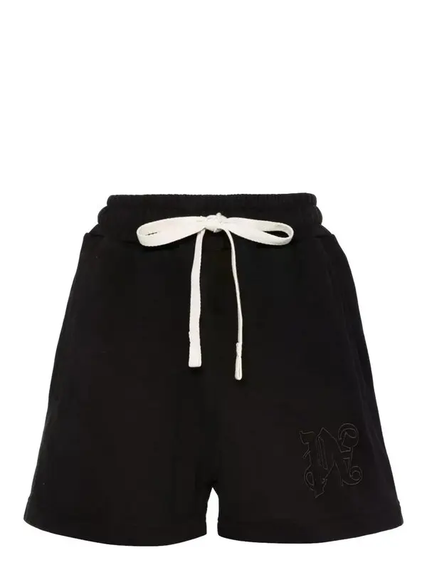 Palm Angels Logo Embroidered Cotton Track Shorts - Black