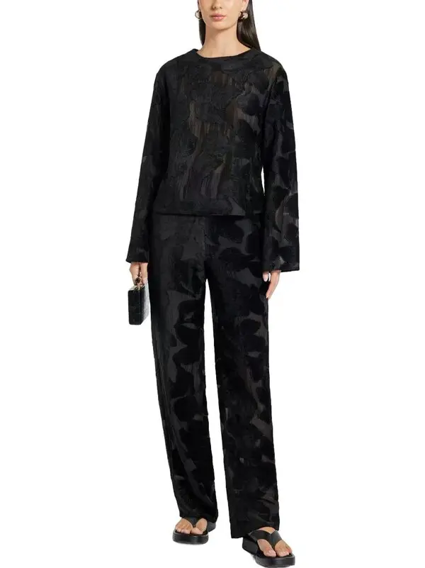 Loulou De Saison Velvet Voile Floral Motif Wide-leg Trousers - Black