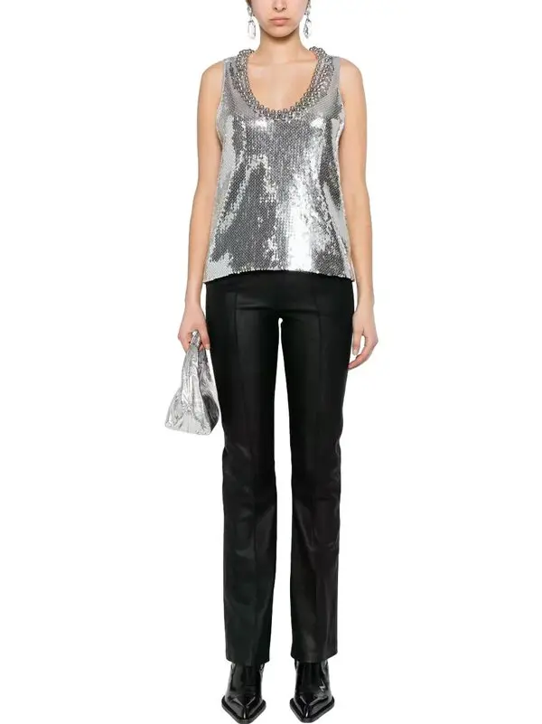 Rabanne Embellished Sequin Scoop Neck Top - Silver