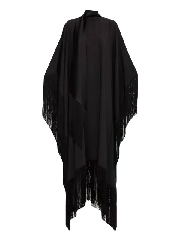 TALLER MARMO Crepe Kaftan Dress With Fringe Detailing - Black