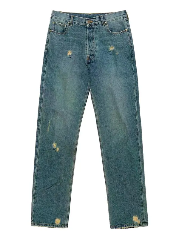 MAINLESS Distressed Frayed Hem Jeans - Blue