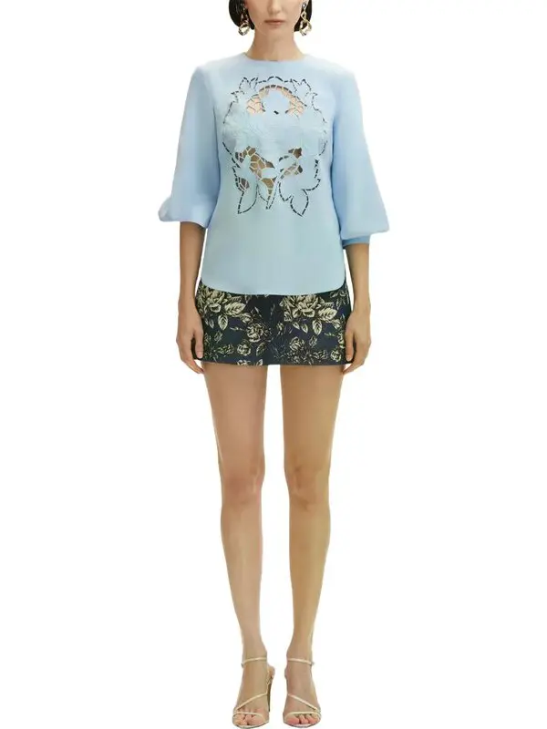 Oscar De La Renta English Rose Cut-out Georgette Blouse - Blue