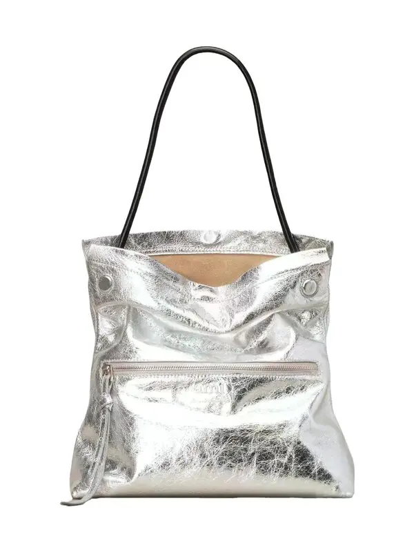 AMI Paris Metallic Folded Shoulder Bag - Silver