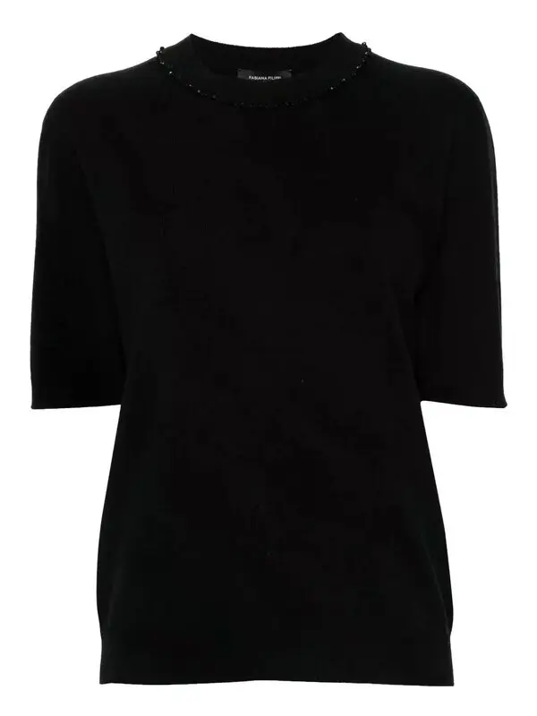 Fabiana Filippi Merino Wool Blend Sweater With Embellished Neckline - Black