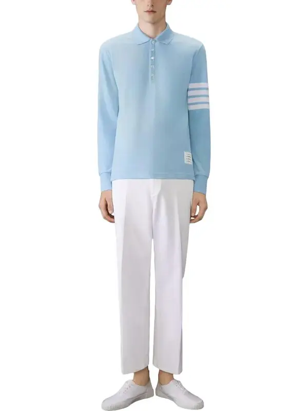 Thom Browne Three-stripe Long-sleeved Polo Shirt - Blue
