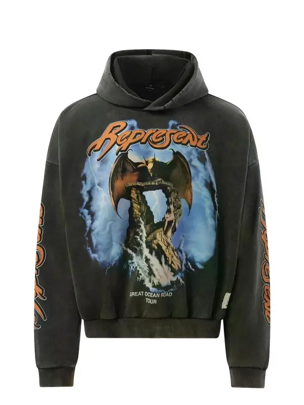 REPRESENT Graphic Print Hooded Sweatshirt - Grey