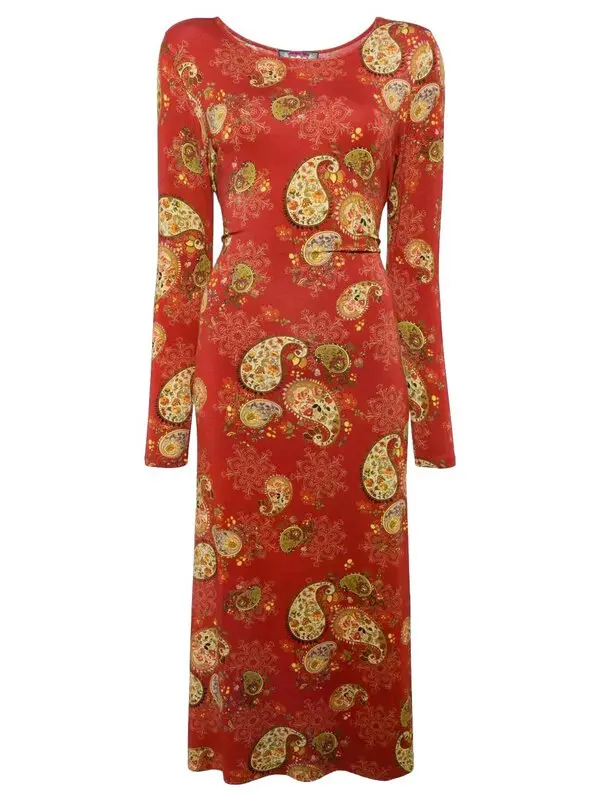 Johnny Was Paisley Print Long Sleeve Midi Dress - Red