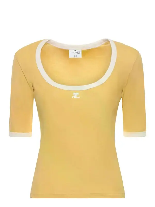 COURREGES Cotton T-shirt With Contrasting Trim - Yellow