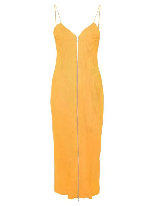 JIL SANDER Knitted Zip-up Maxi Dress - Orange