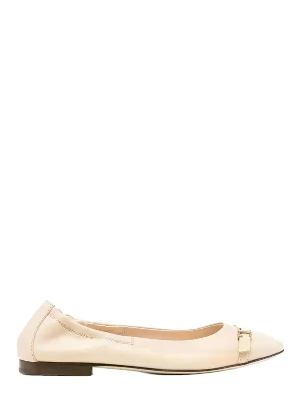 TOD'S Logo-plaque Leather Ballerina Flats - Neutrals