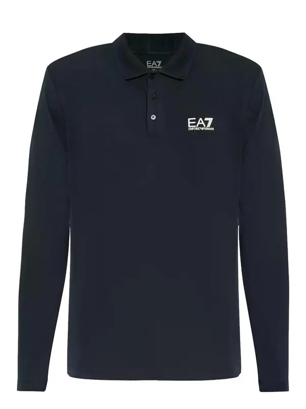 EA7 Logo-print Cotton Polo Shirt - Blue