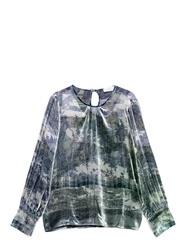 PIERRE-LOUIS MASCIA Kanpur Top With Abstract Print And Keyhole Detail - Blue