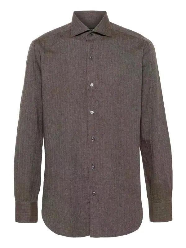BARBA NAPOLI Herringbone-pattern Shirt - Brown