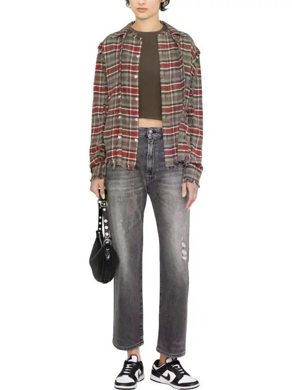 R13 Cropped Boyfriend Jeans - Grey
