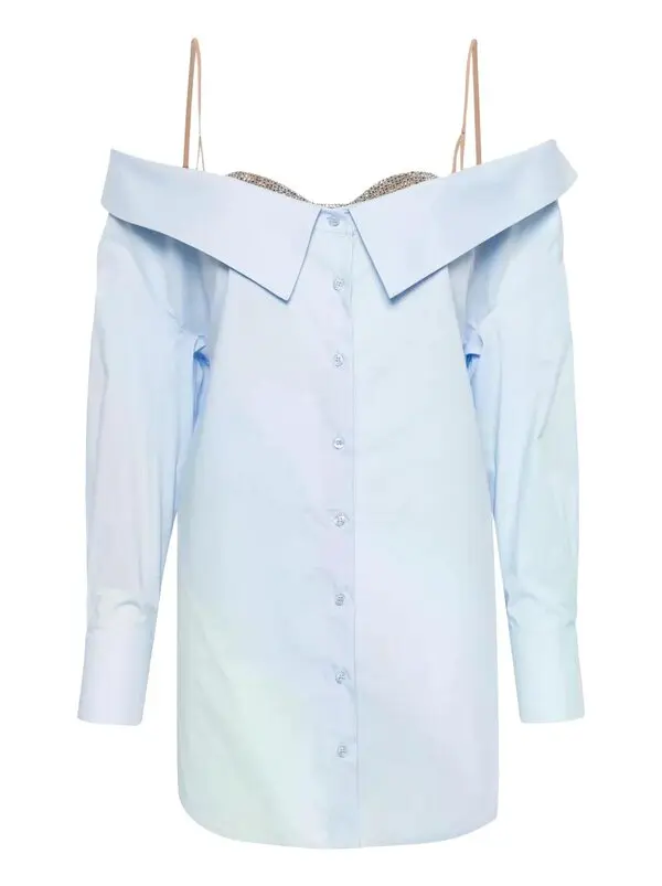 Giuseppe Di Morabito Rhinestone Embellished V-neck Poplin Shirt - Blue