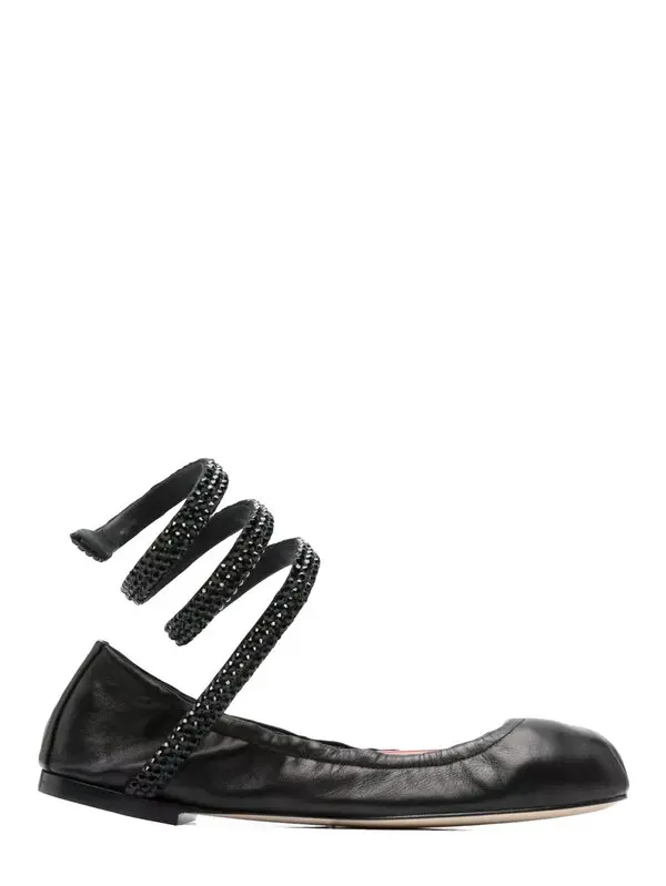 Rene Caovilla Calf Leather Crystal-embellished Ballerina Shoes - Black