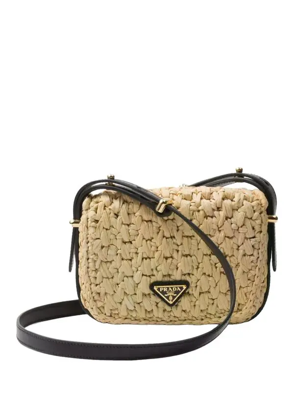 Prada Embroidered Raffia Shoulder Bag - Neutrals