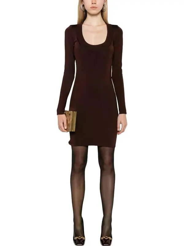 Saint Laurent Décolleté" Knit Mini Dress - Brown