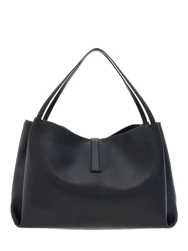 FERRAGAMO Large Leather Tote Bag With Gancini Clasp - Black