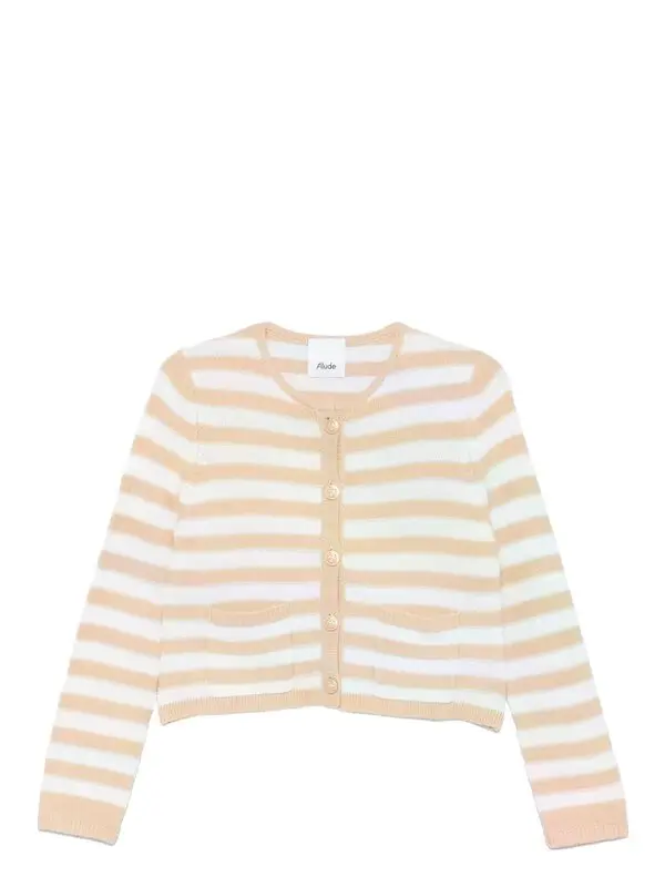 ALLUDE Striped Crew Neck Cardigan - Neutrals