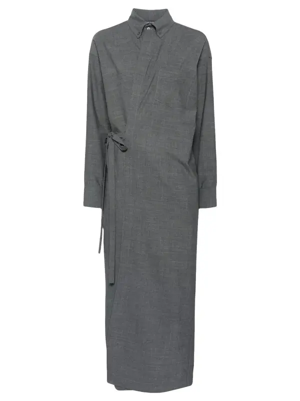 Fabiana Filippi Merino Wool Blend Wrap Maxi Dress - Grey